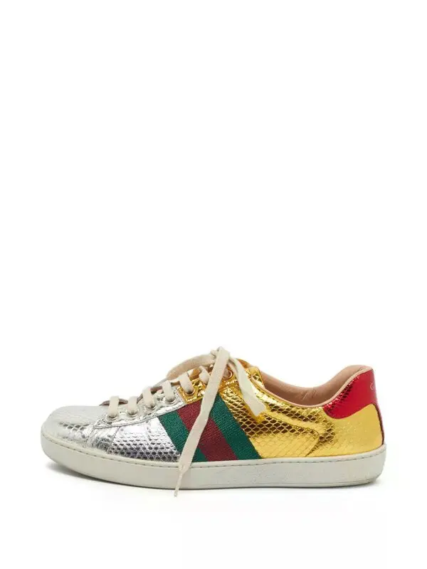 Gucci Ace Web Sneakers Metallic Snake-effect - Gold