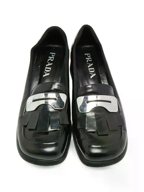 Prada Leather Fringe Loafers With Silver-tone Hardware