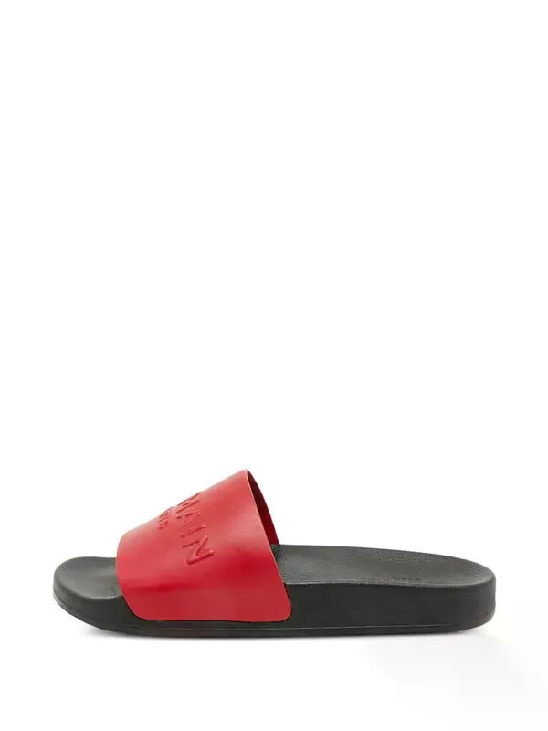 Balmain Logo-embossed Leather Slides - Red