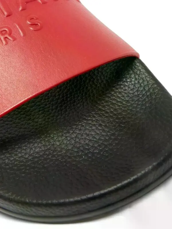 Balmain Logo-embossed Leather Slides
