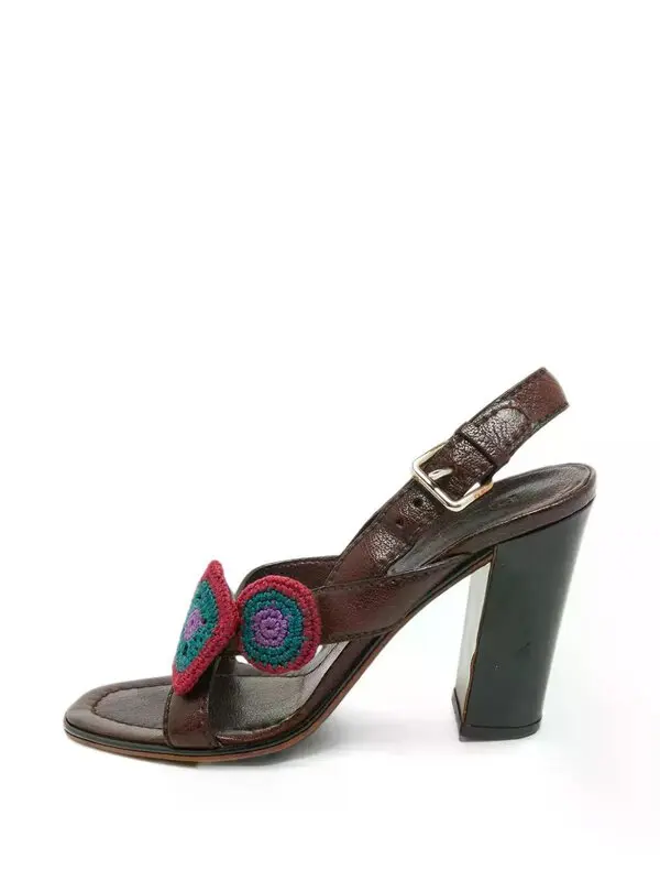 Prada Leather Crochet Detail Slingback Sandals