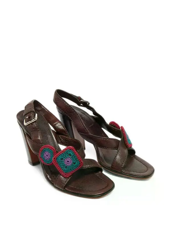 Prada Leather Crochet Detail Slingback Sandals