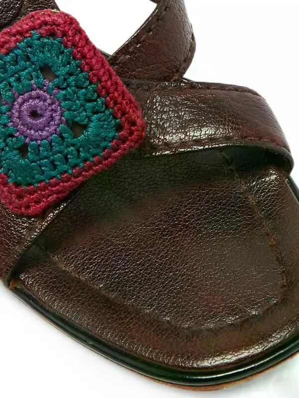 Prada Leather Crochet Detail Slingback Sandals