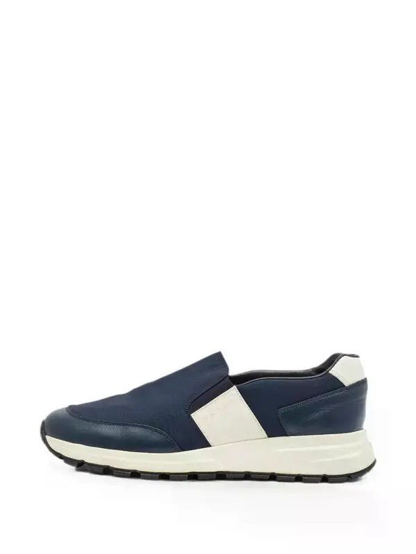 Prada Navy Leather Round Toe Slip-on Sneakers