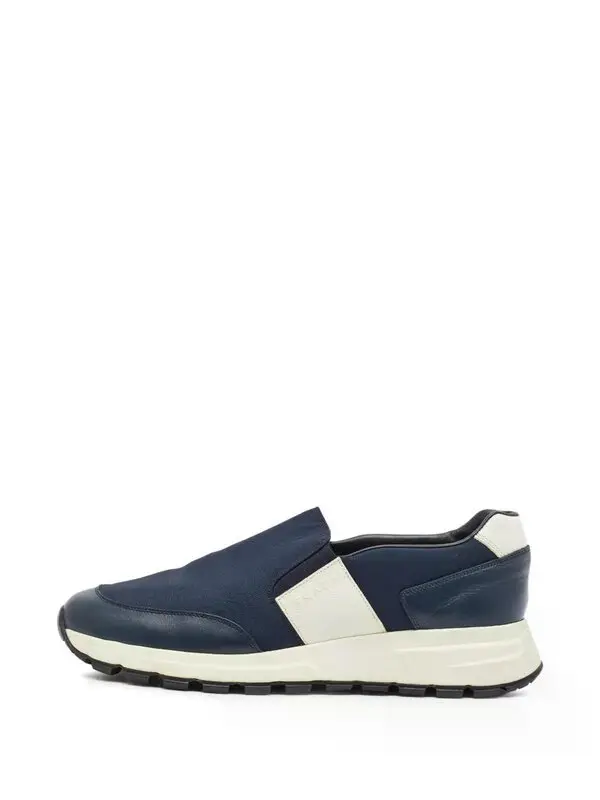 Prada Navy Leather Round Toe Slip-on Sneakers