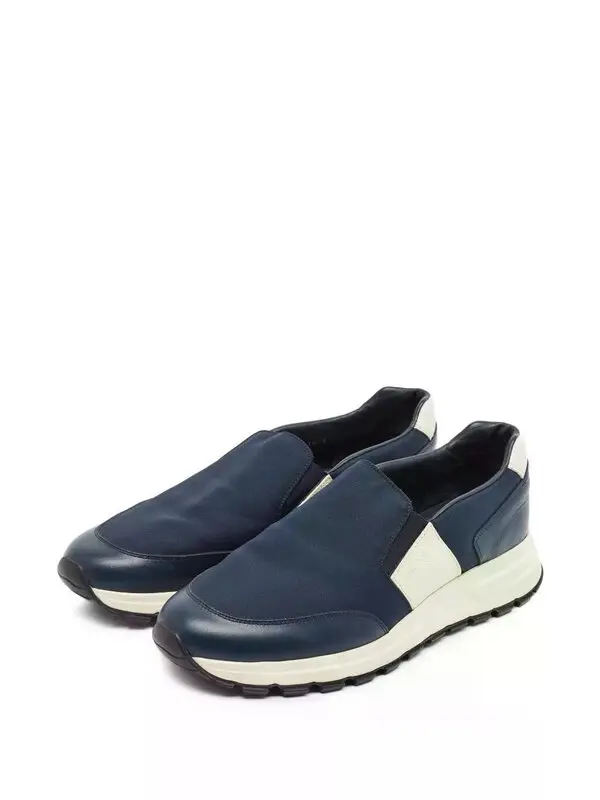 Prada Navy Leather Round Toe Slip-on Sneakers