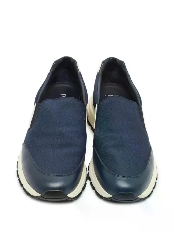 Prada Navy Leather Round Toe Slip-on Sneakers