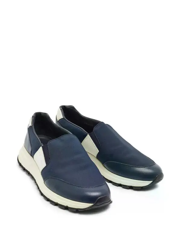 Prada Navy Leather Round Toe Slip-on Sneakers