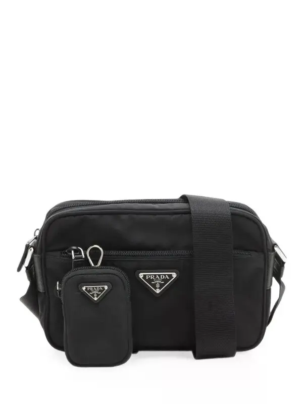 Prada Saffiano Trimmed Tessuto Camera Bag - Black