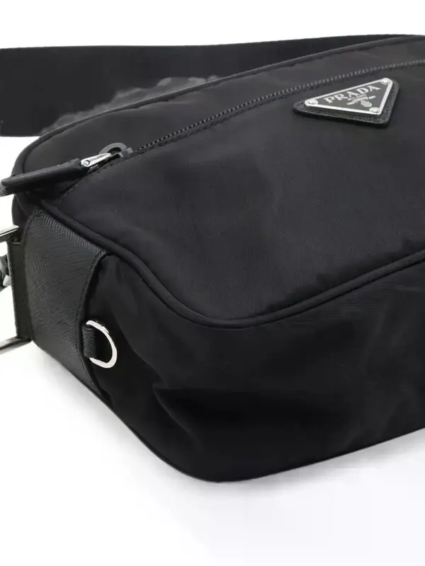 Prada Saffiano Trimmed Tessuto Camera Bag - Black