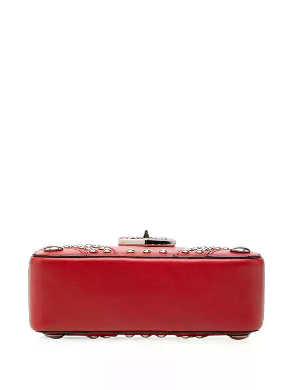Prada 2010-2026 City Calfskin Studded Elektra Turn Lock Clutch Bag - Red