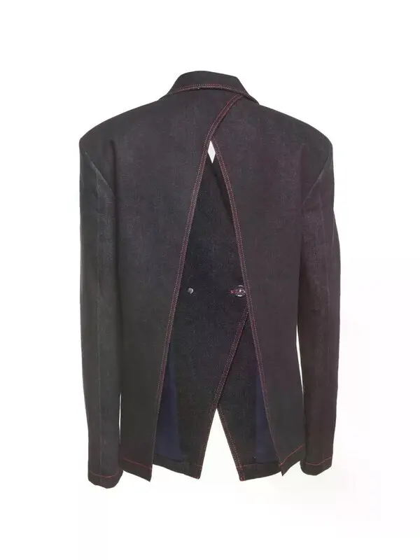 LEO LIN Open-back Asymmetric Denim Blazer With Contrast Stitching