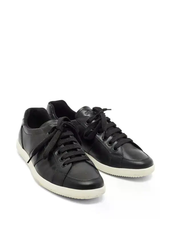 Prada Calf Leather Logo Debossed Lace Up Sneakers