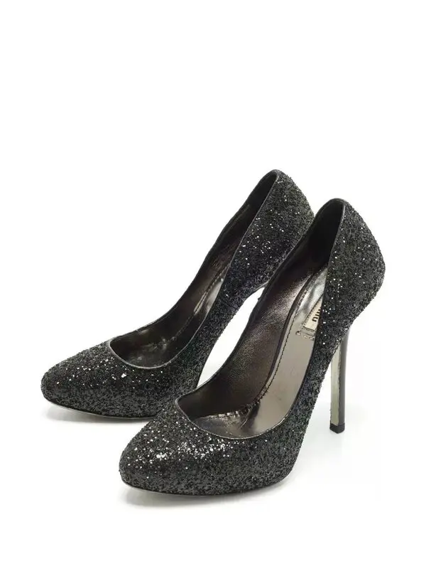 Miu Miu Glitter Round-toe Pumps - Black