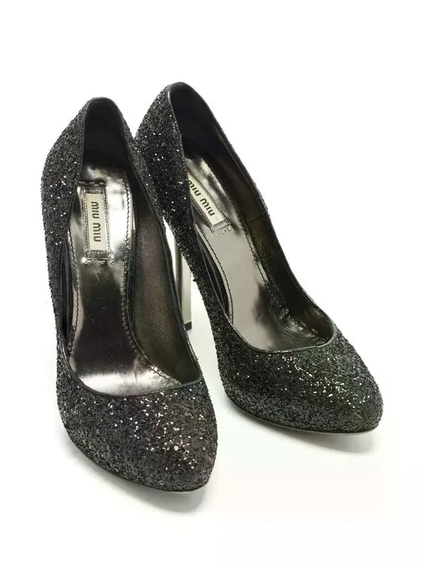 Miu Miu Glitter Round-toe Pumps - Black