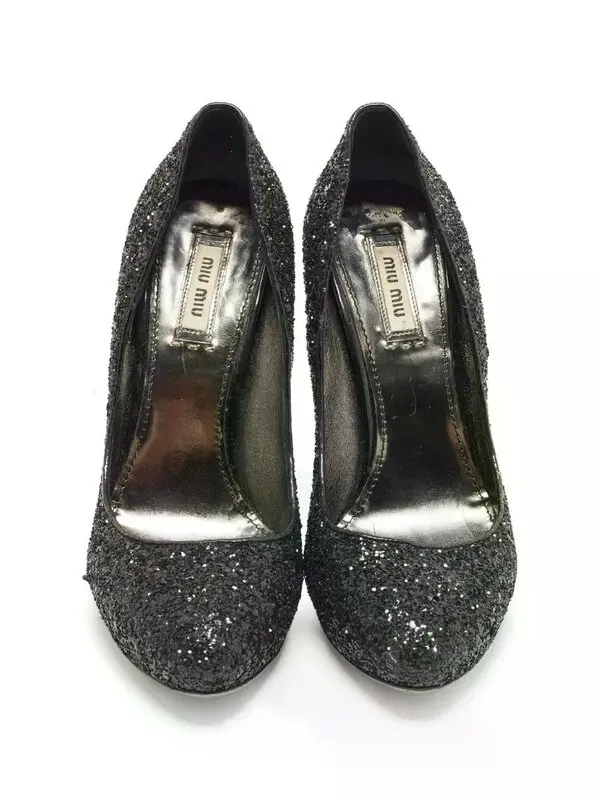 Miu Miu Glitter Round-toe Pumps - Black