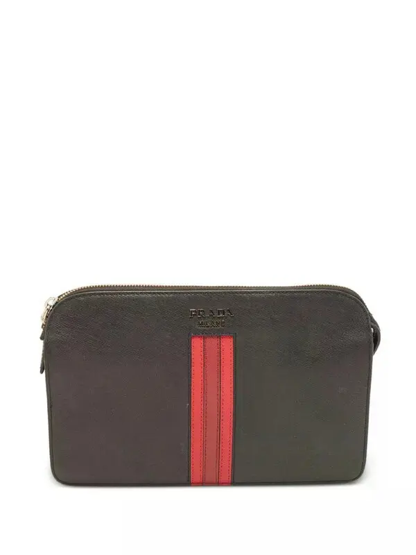 Prada Stripe-detail Clutch Bag - Black