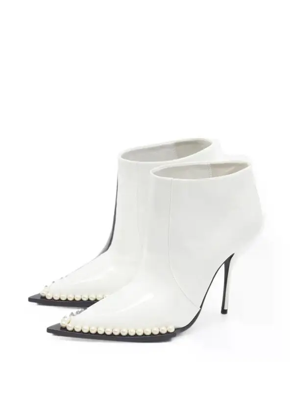 Dolce & Gabbana Patent Leather Faux-pearl Embellished Stiletto Ankle Boots
