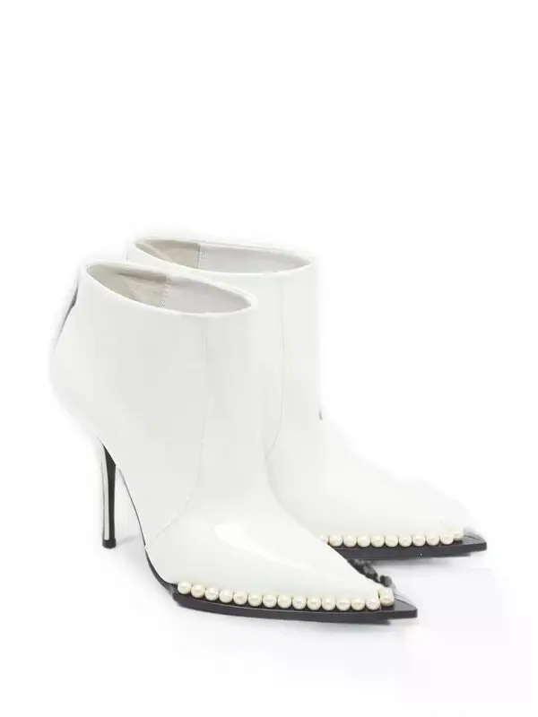 Dolce & Gabbana Patent Leather Faux-pearl Embellished Stiletto Ankle Boots