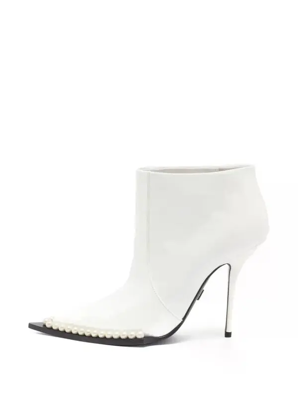 Dolce & Gabbana Patent Leather Faux-pearl Embellished Stiletto Ankle Boots - White