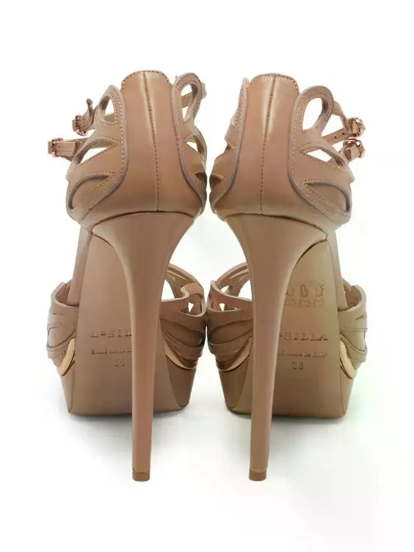 LE SILLA Laser-cut Leather Platform Stiletto Sandals