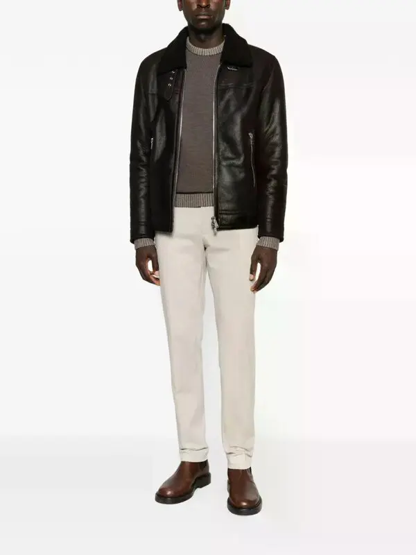 DONDUP Leather Jacket With Shearling Collar