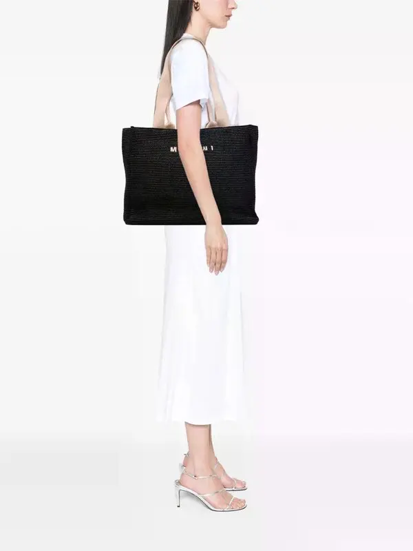 Marni Raffia Effect Nylon Shopping Tote - Black
