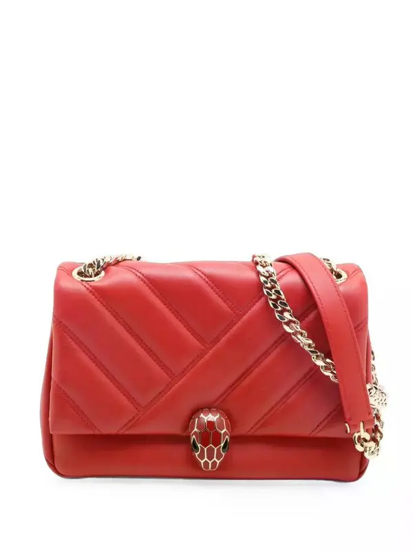 BVLGARI 2019-2026 Leather Serpenti Cabochon Chain Crossbody Bag - Red