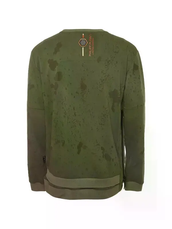Philipp Plein Distressed Logo Print Crew Neck Sweater With Side Zips