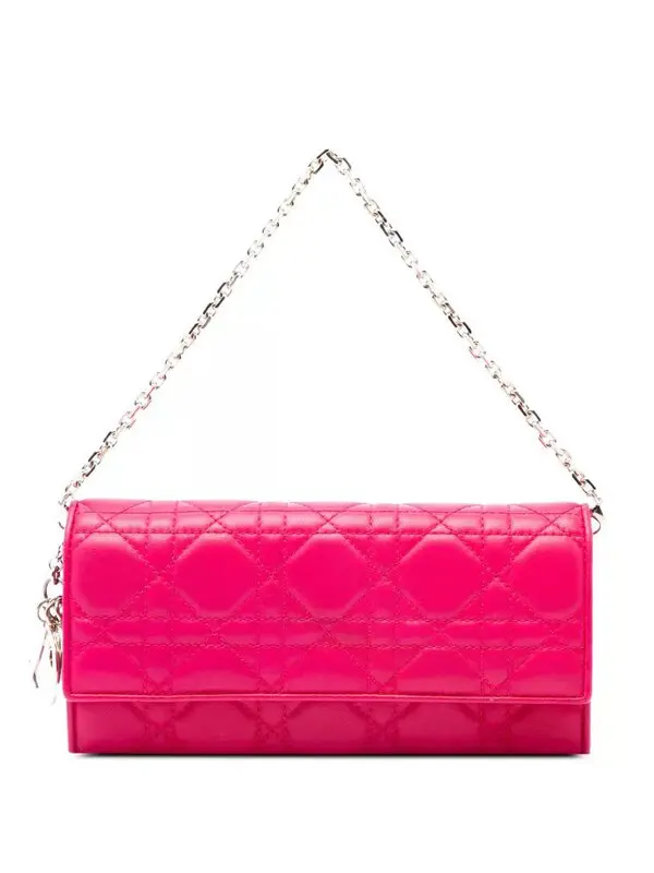 Dior Lambskin Cannage Lady Wallet On Chain Handbag - Pink
