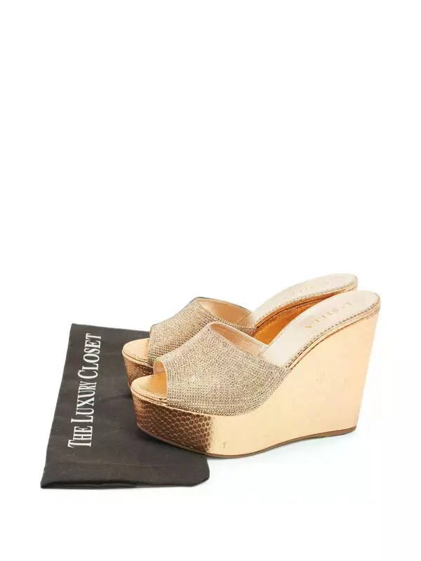 LE SILLA Crystal Python-embossed Wedge Sandals