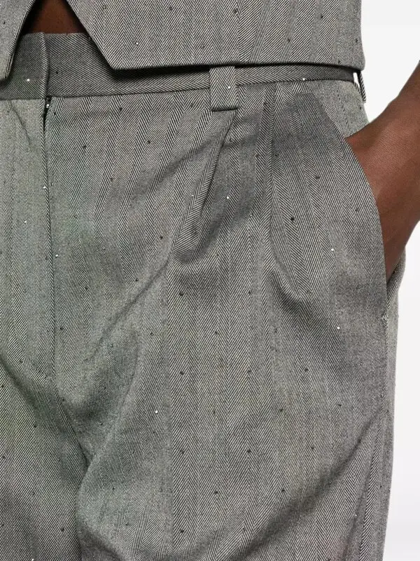 Maje Tailored Herringbone Trousers With Strass Embellishment