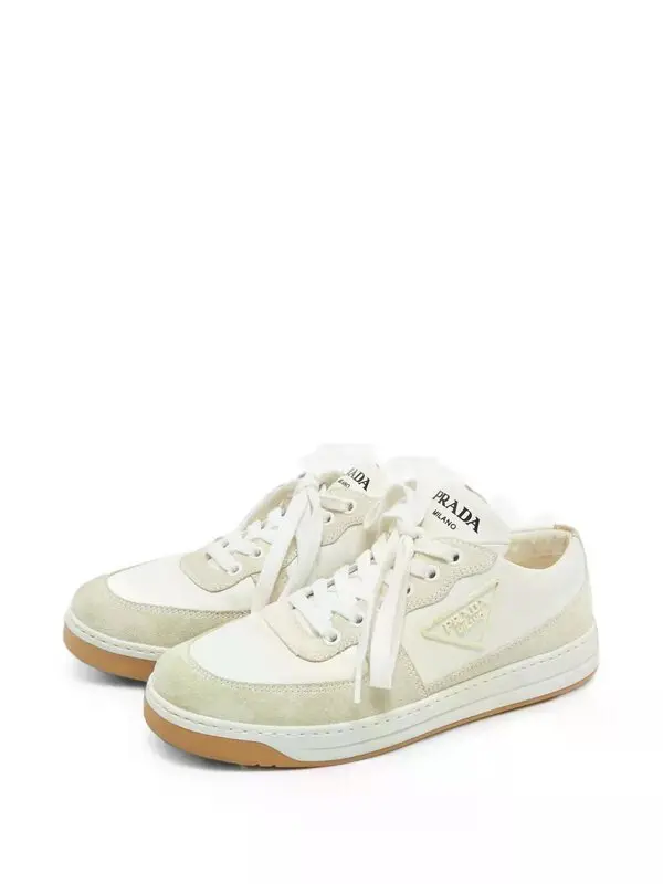 Prada Triangle Logo Leather And Suede Sneakers