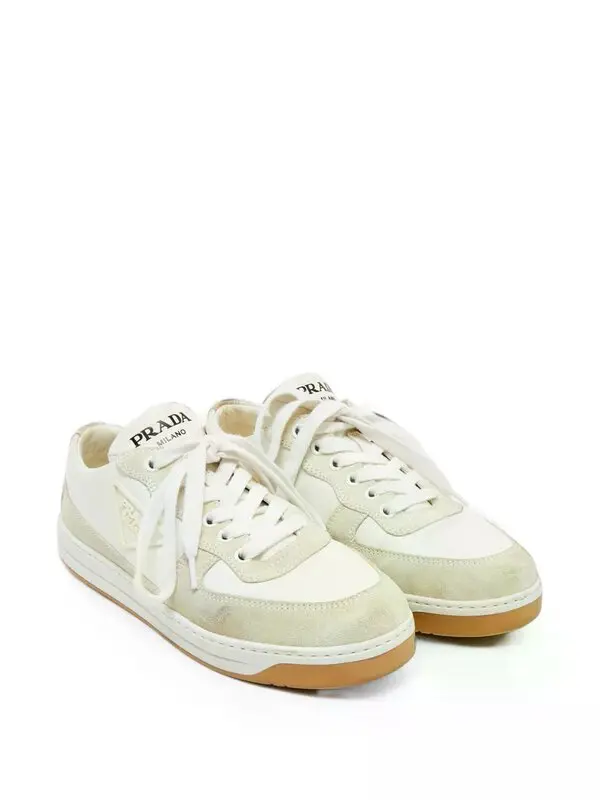 Prada Triangle Logo Leather And Suede Sneakers