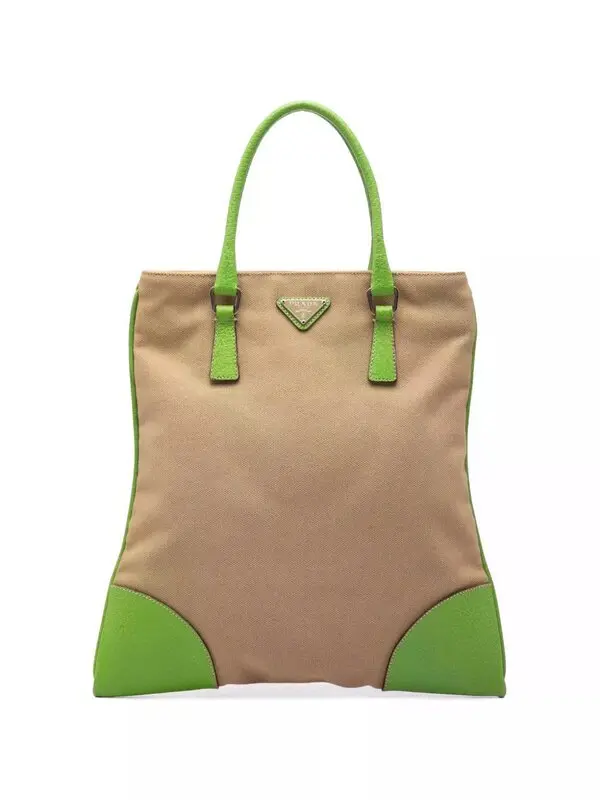 Prada 2000-2013 Cinghiale Trimmed Canvas Canapa Tote Bag - Green