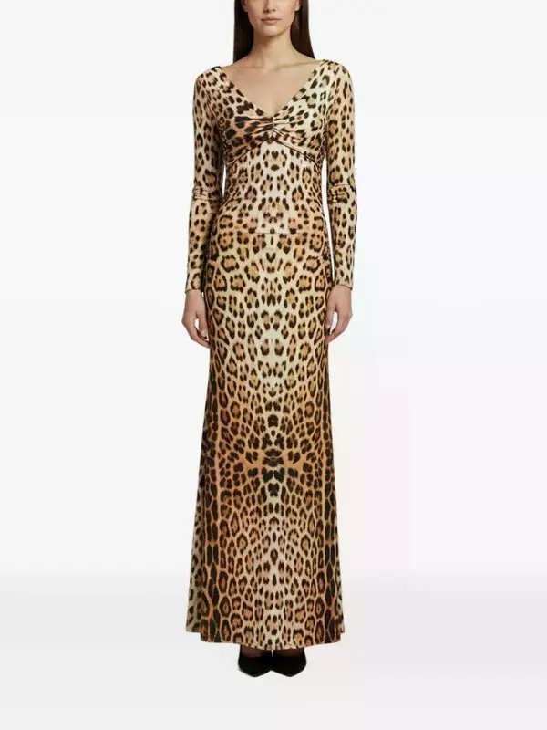 Roberto Cavalli Leopard-print Ruched Maxi Dress