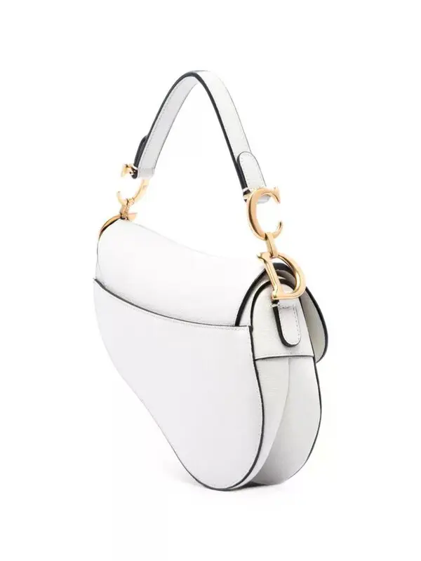 Dior 2018 Mini Grained Calfskin Saddle Bag Satchel - White