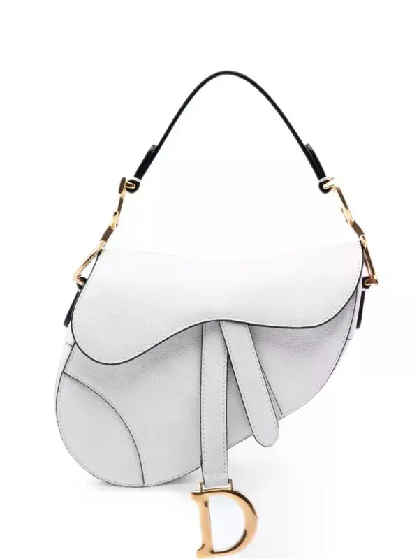 Dior 2018 Mini Grained Calfskin Saddle Bag Satchel - White