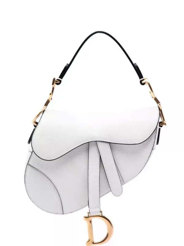 Dior 2018 Mini Grained Calfskin Saddle Bag Satchel - White