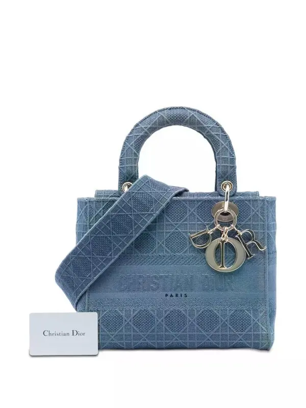 Dior Embroidered Canvas Cannage Lady D Lite Satchel - Blue
