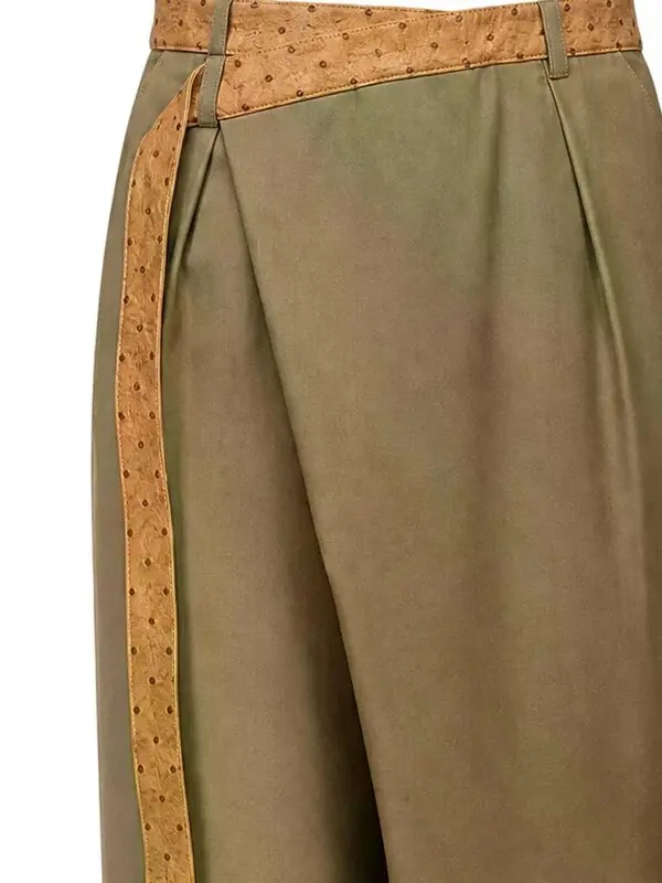 Mcm Wrap-front Logo-belt Trousers - Green