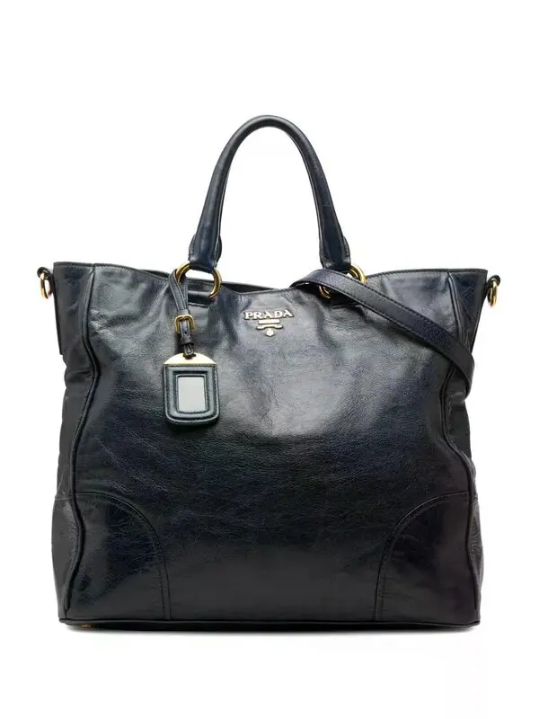 Prada Vitello Shine Convertible Tote Satchel - Blue
