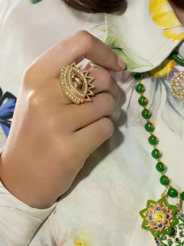 BUDDHA MAMA Morganite And Diamond Evil Eye Ring In 20k Yellow