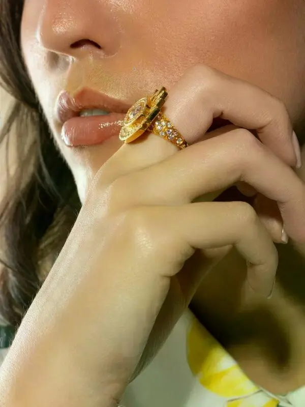 BUDDHA MAMA Morganite And Diamond Evil Eye Ring In 20k Yellow