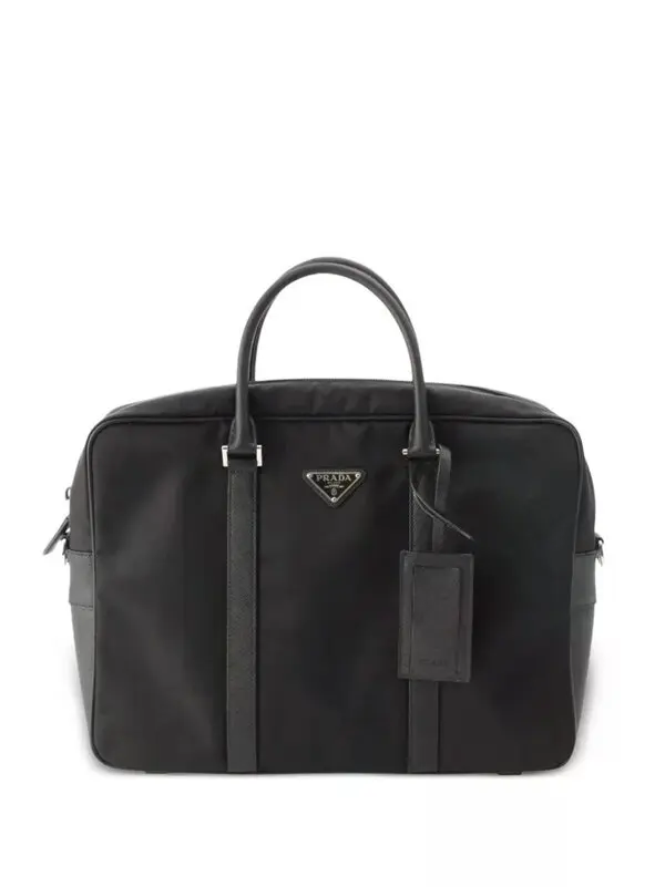 Prada 2013-2026 Saffiano Trimmed Tessuto Business Bag - Black