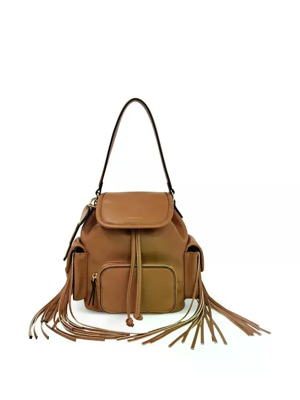 LE PANDORINE Fringe Detail Leather Backpack - Brown