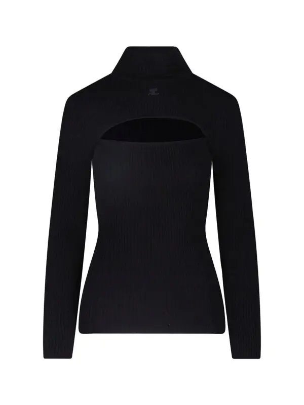 COURREGES Ribbed Cut-out High Neck Sweater - Black