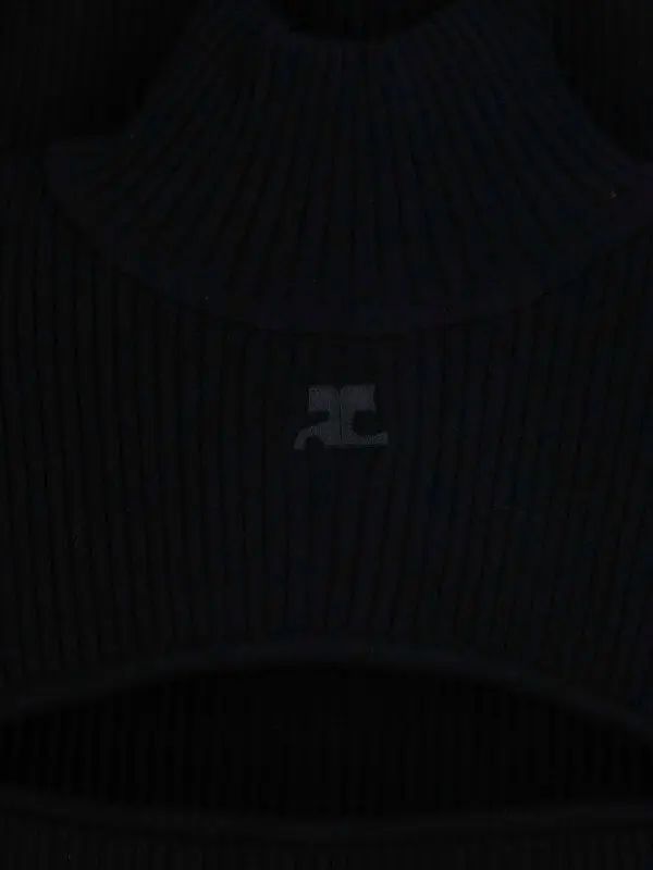 COURREGES Ribbed Cut-out High Neck Sweater - Black