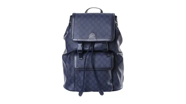Gucci Ophidia Canvas Backpack With Leather Binding - Deep Blue