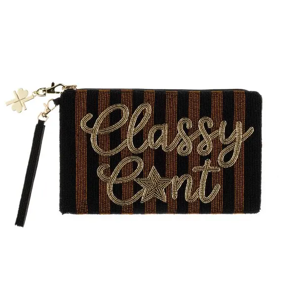 LAINES LONDON Hand-beaded Pouch - Black/brown/gold
